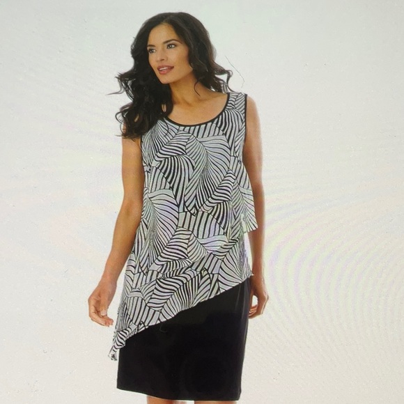 AB Studio | Dresses | Ab Studio Black White Palm Knit Swing Shift Dress ...